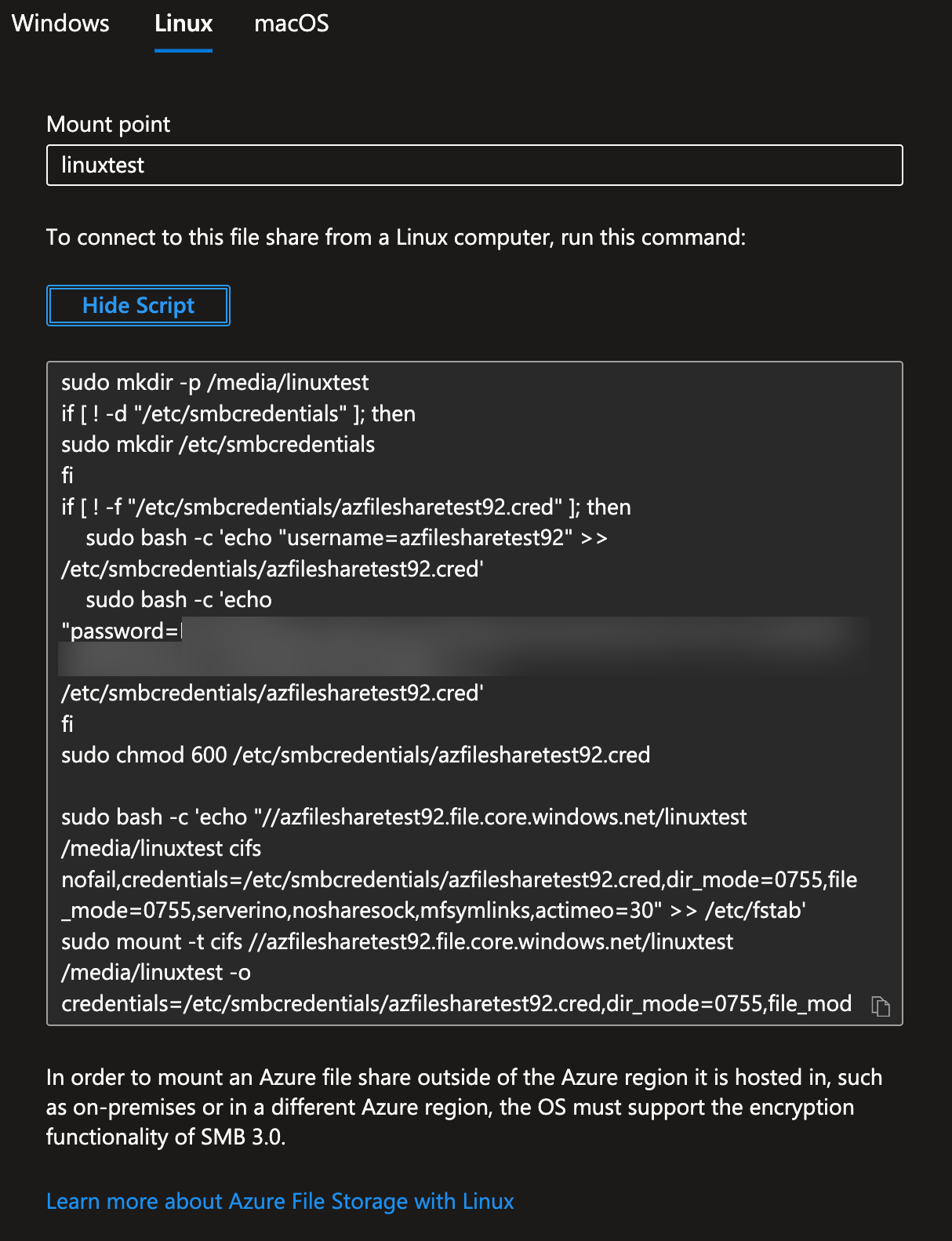 Creating and Mounting Azure File Shares
